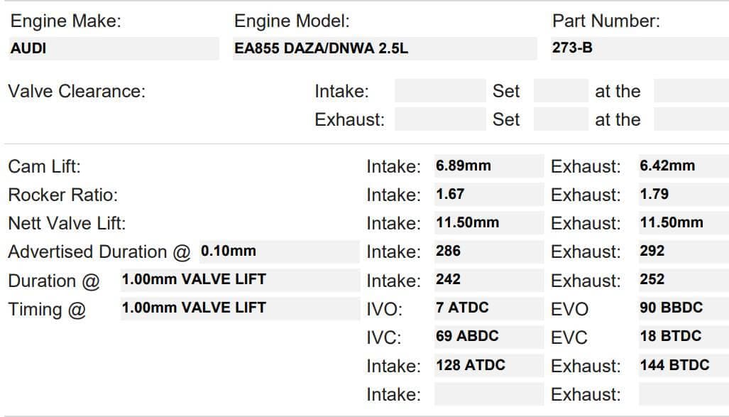 Daza Audi engine producing 1400hp+ camshaft upgrade | Kelford Cams